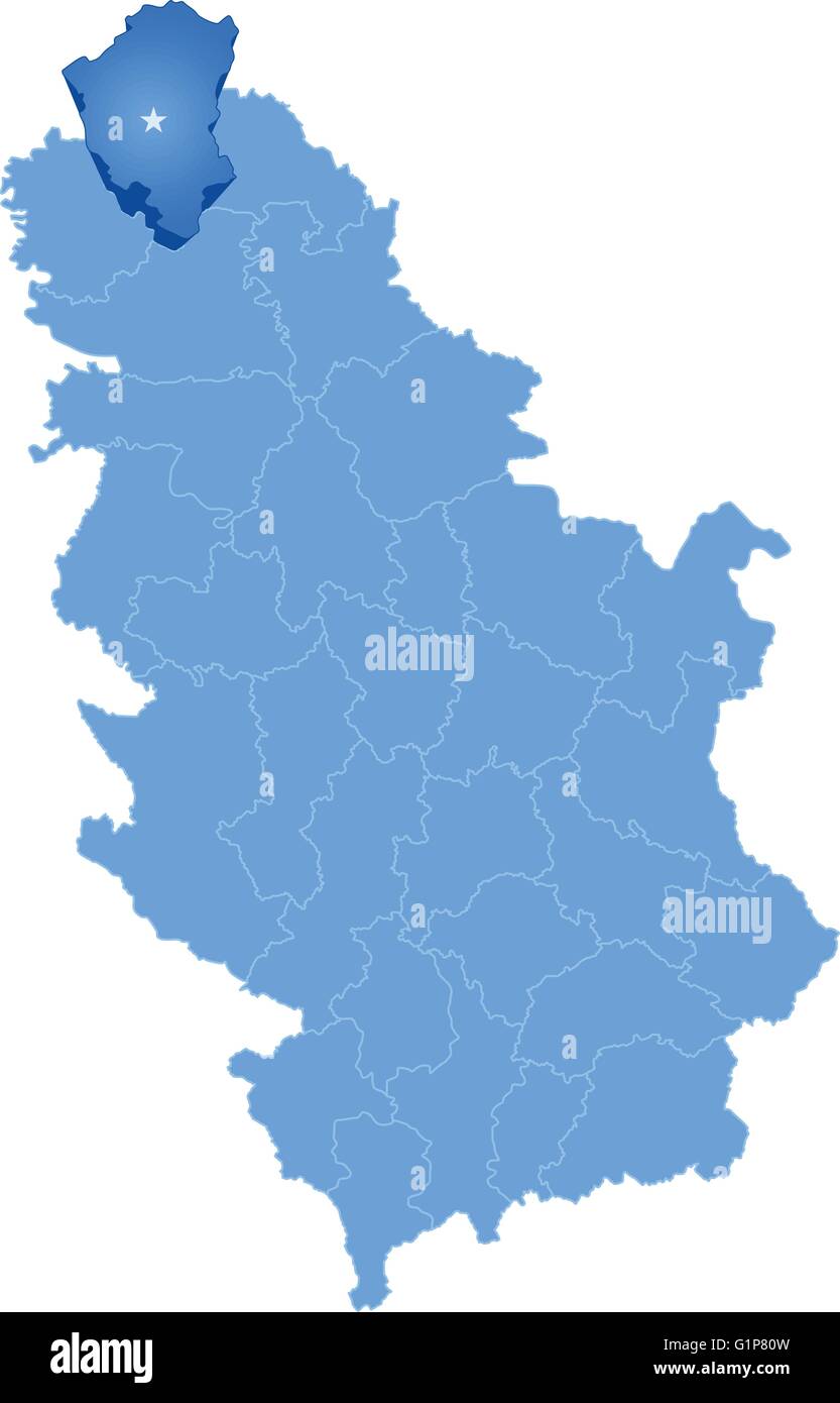 Map of Serbia, Subdivision North Backa District is pulled out, isolated ...