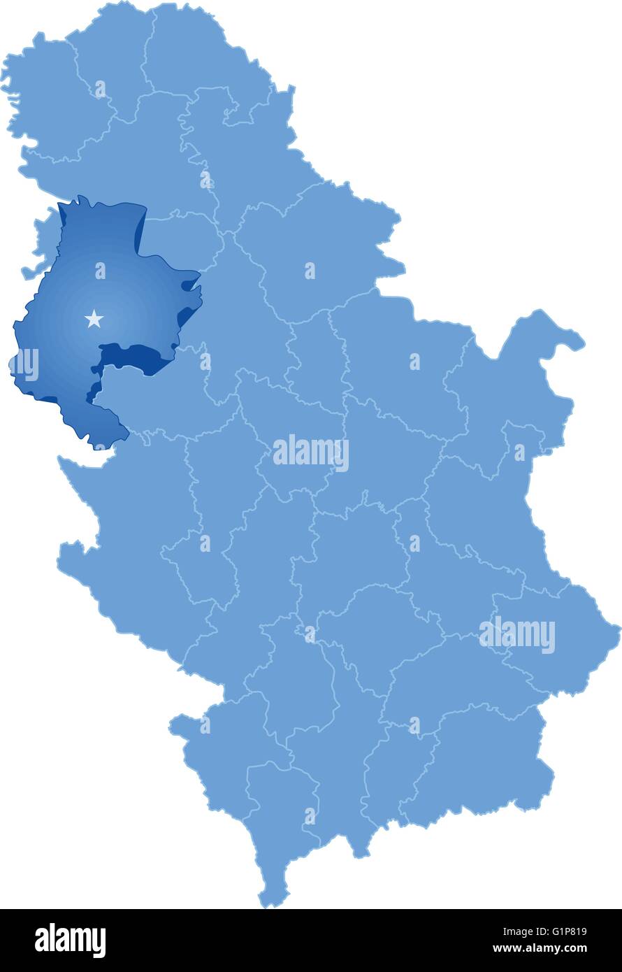 Map of Serbia, Subdivision Macva District is pulled out, isolated on ...