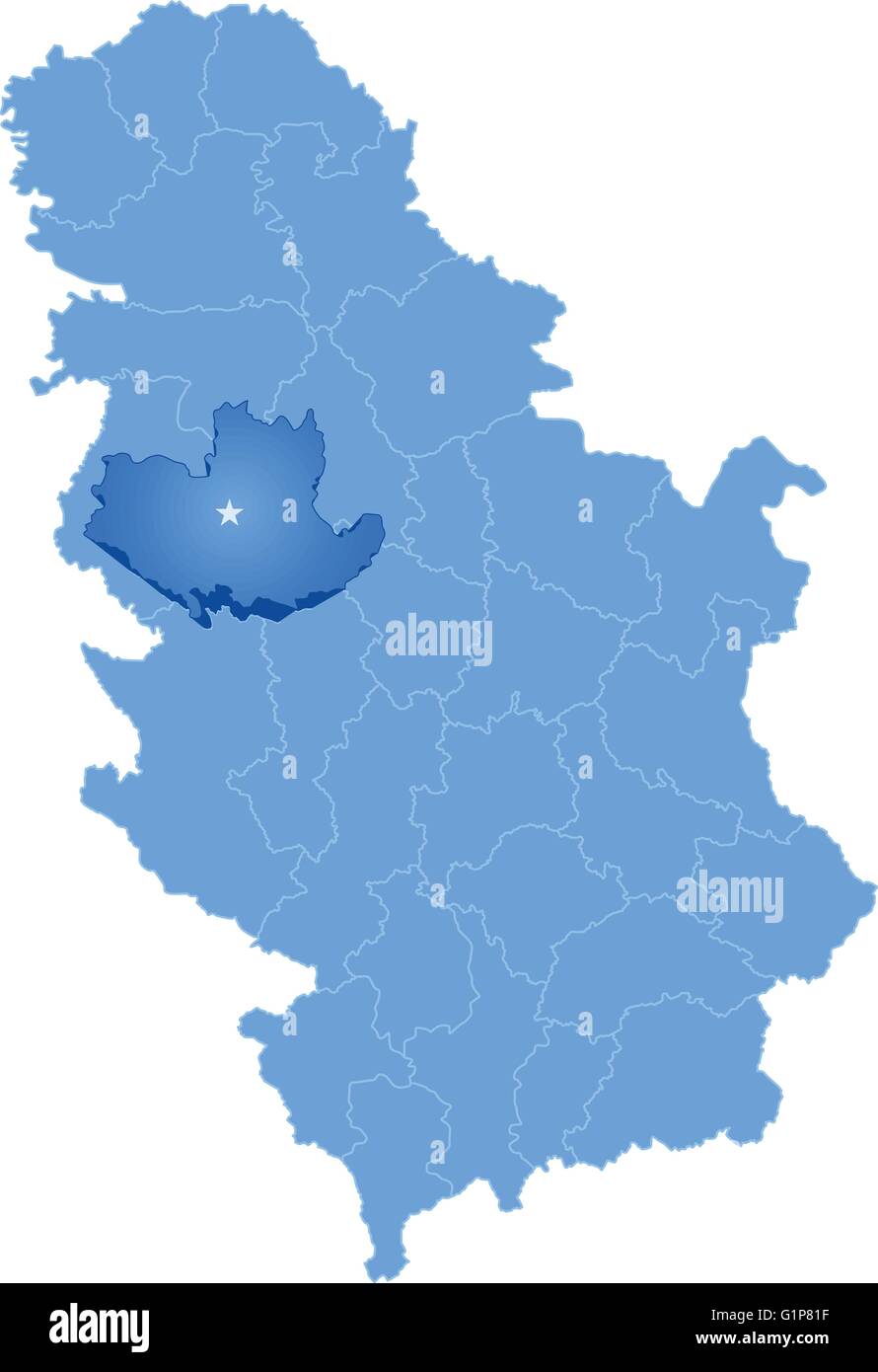 Map of Serbia, Subdivision Kolubara District is pulled out, isolated on ...