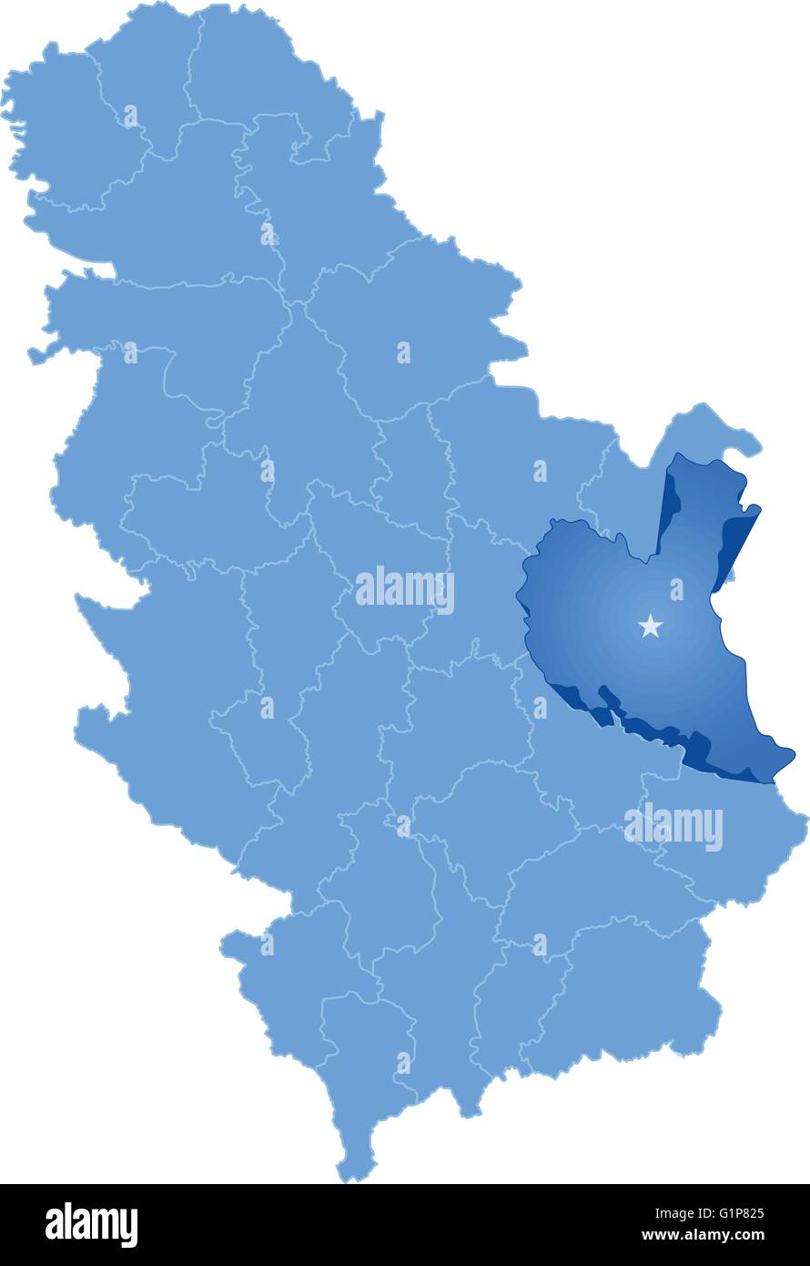 Map of Serbia, Subdivision Zajecar District is pulled out, isolated on ...
