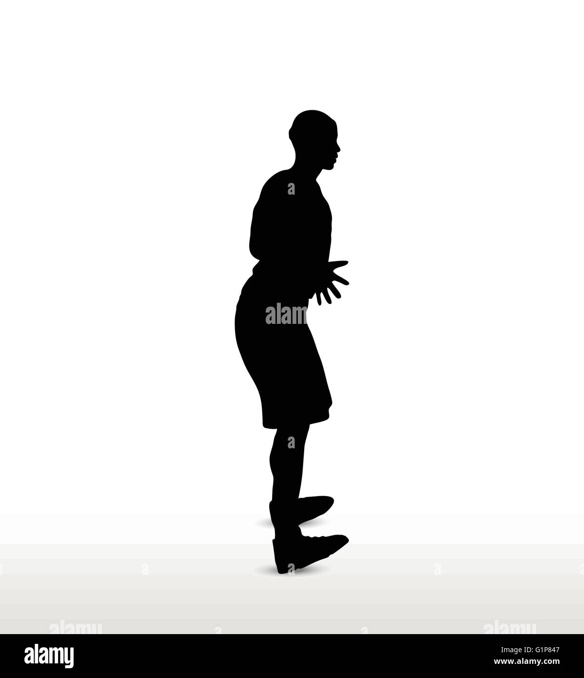 vector image - basketball player silhouette in defense pose, isolated ...