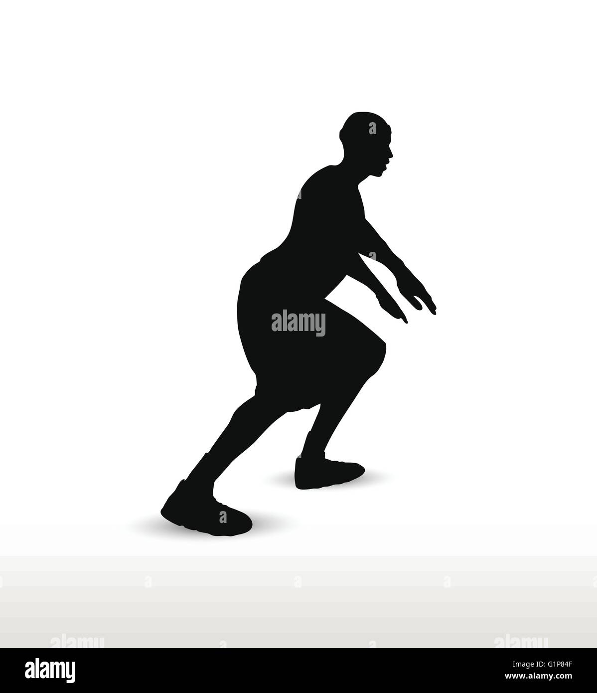 vector image - basketball player silhouette in defense pose, isolated ...
