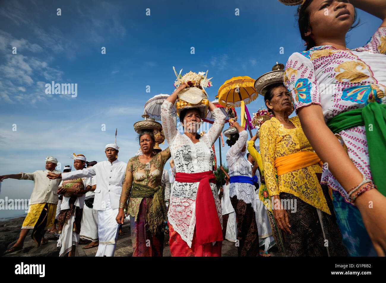 Colourful procession of Indonesian Hindu's on the paradise island of ...
