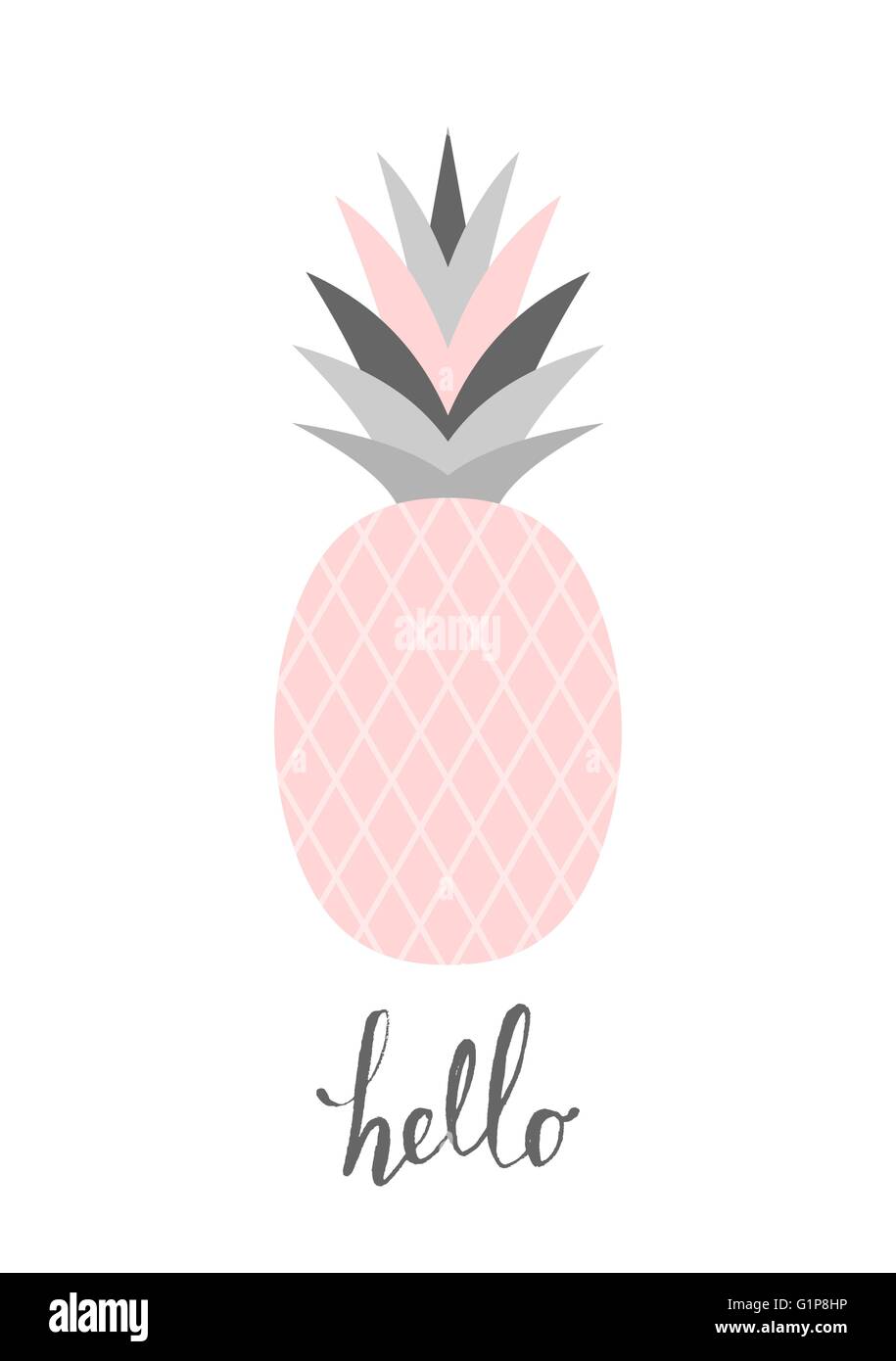 Hand lettered "Hello" and pineapple design in pastel colors isolated on ...