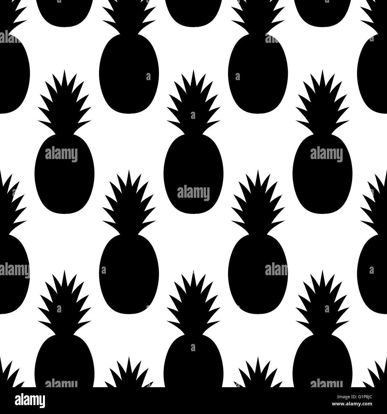 Seamless repeat pattern with black pineapple silhouettes isolated on ...
