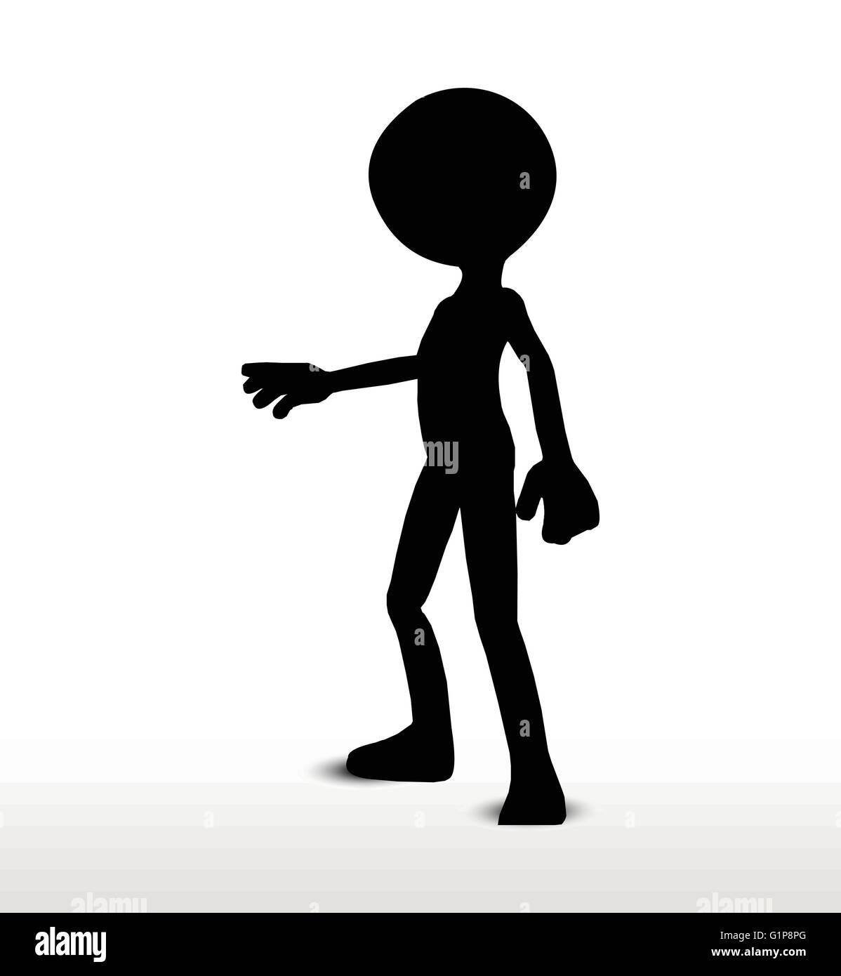 3d man silhouette, isolated on white background, raise hand Stock ...