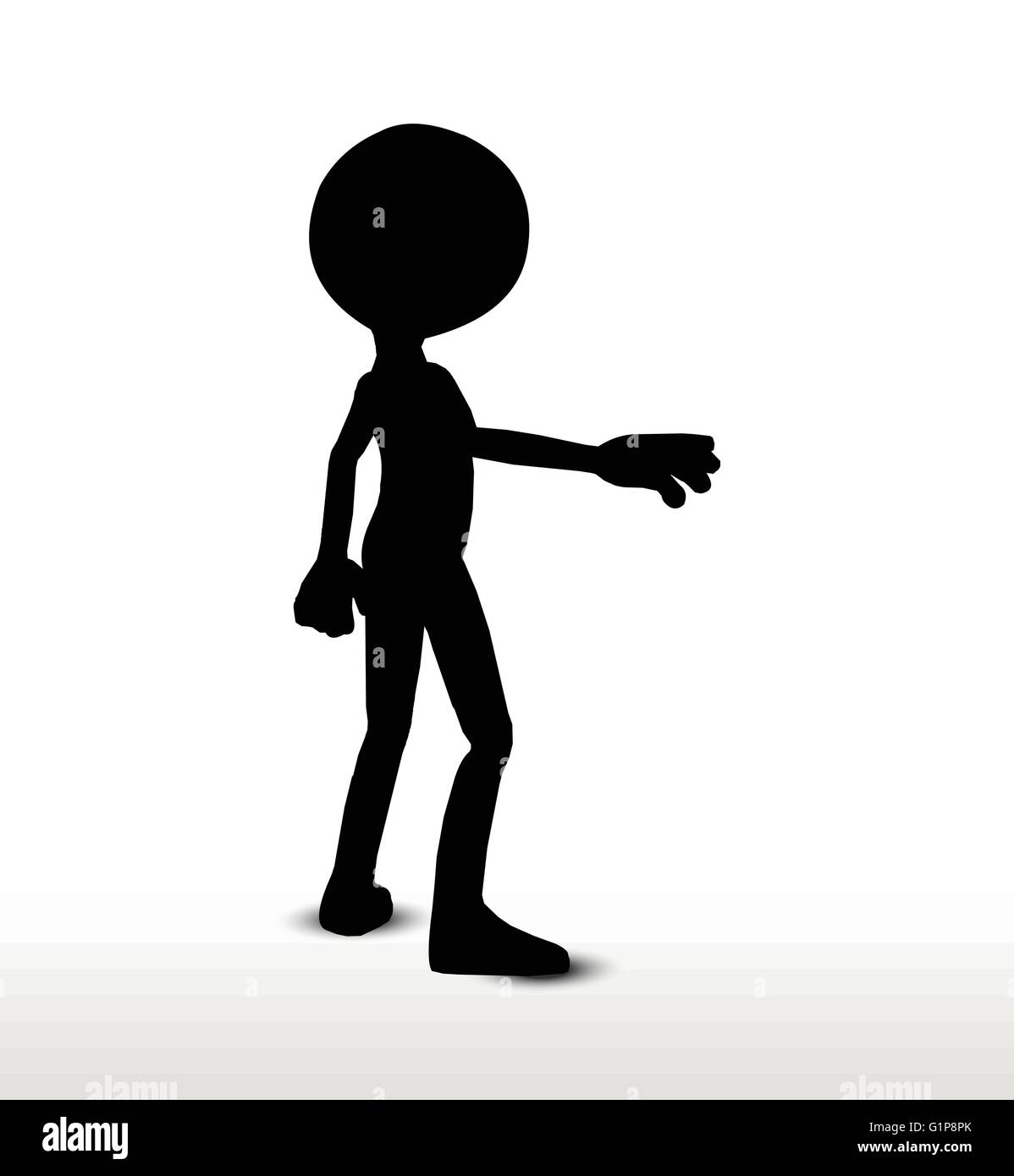 3d man silhouette, isolated on white background, raise hand Stock ...