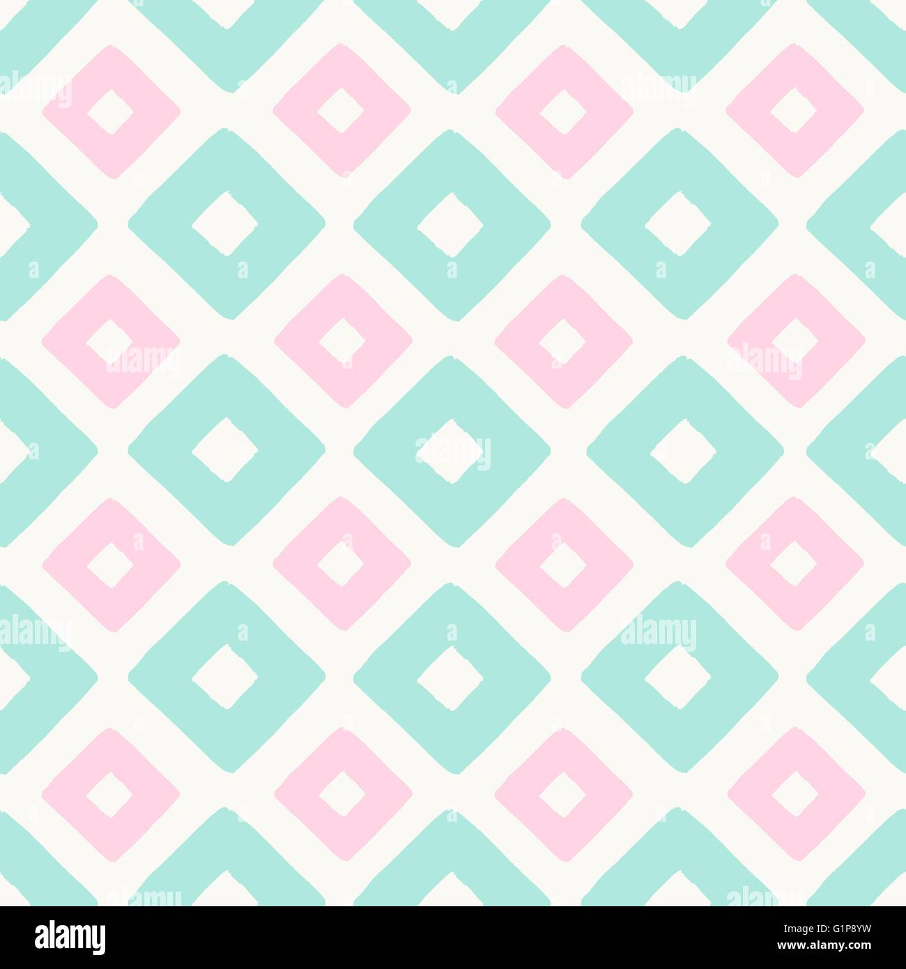 Hand drawn seamless repeating pattern with square shapes in pastel pink ...