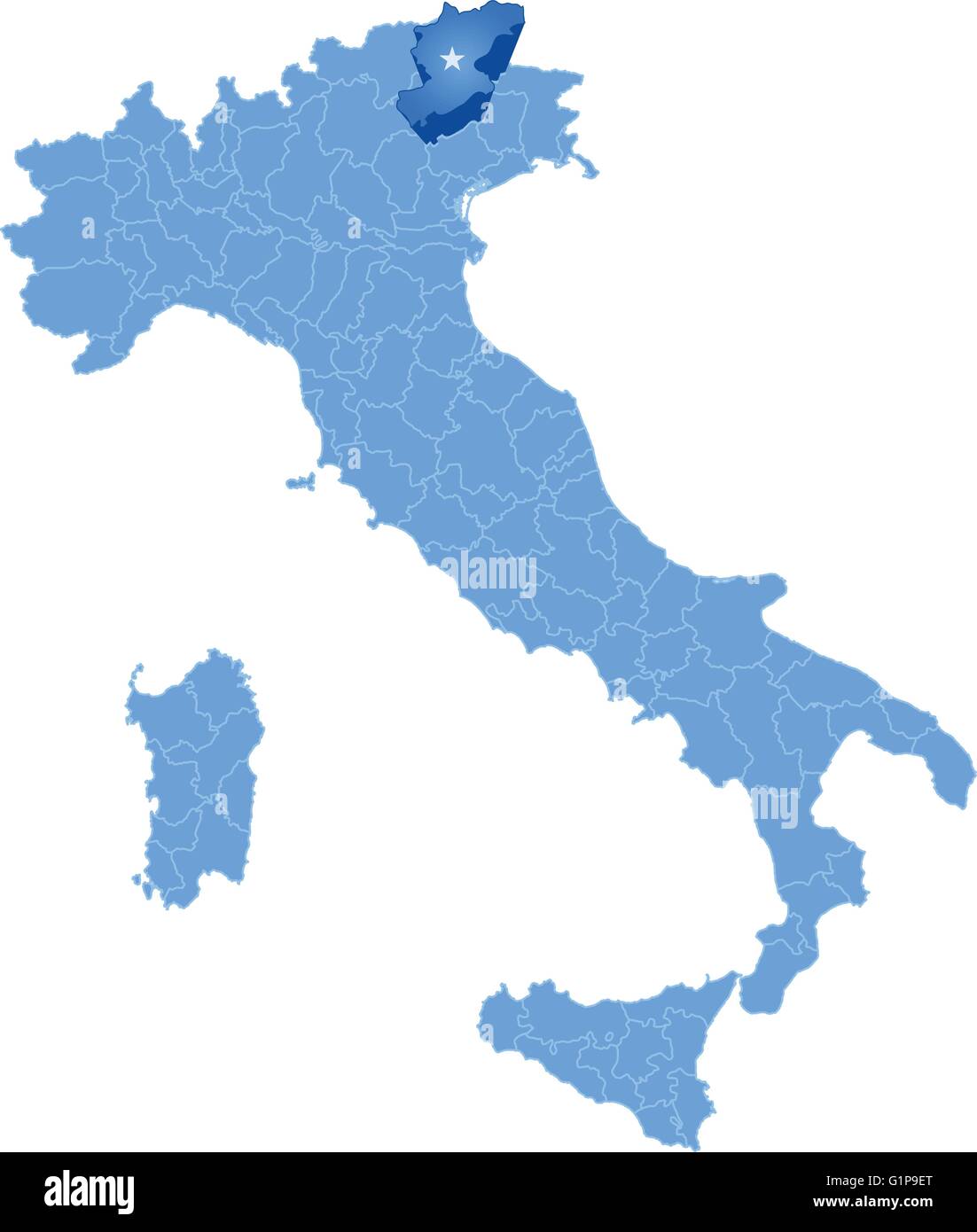 Map of Italy where Belluno province is pulled out, isolated on white ...
