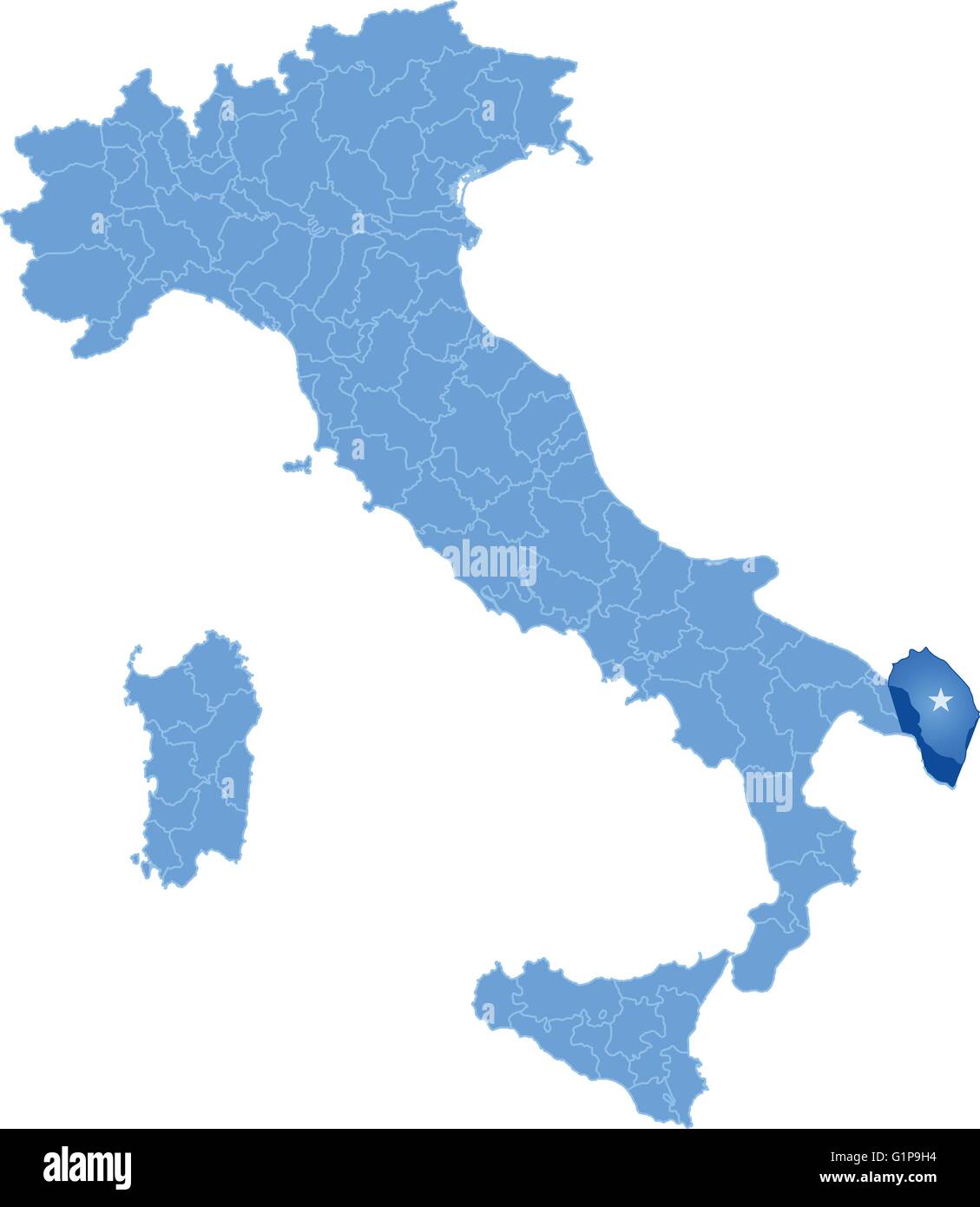Map of Italy where Lecce province is pulled out, isolated on white ...