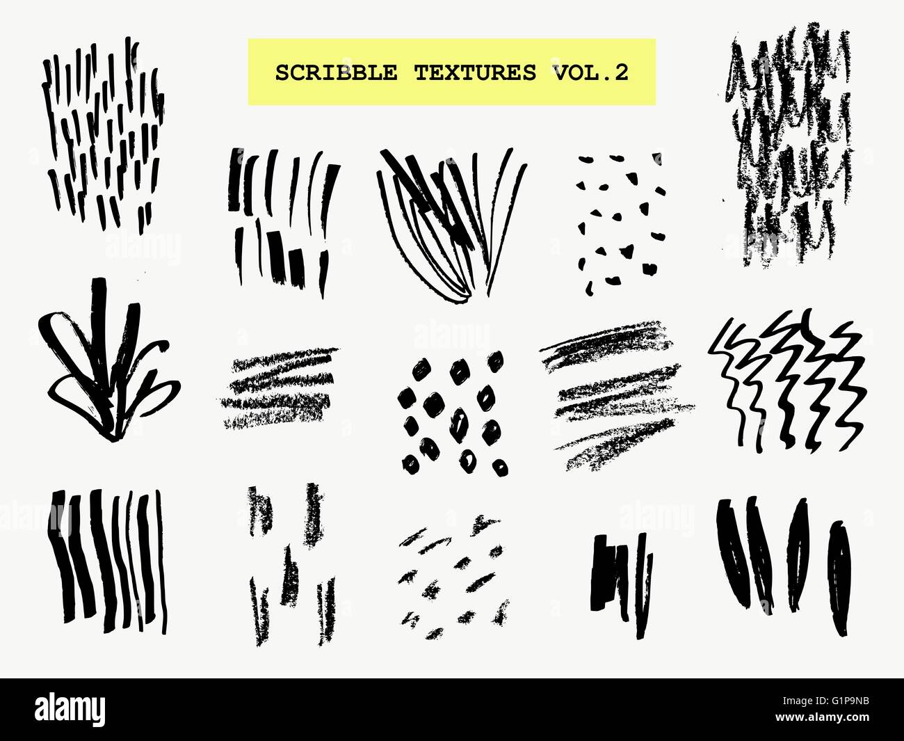 A set of hand drawn black scribble textures isolated on cream ...