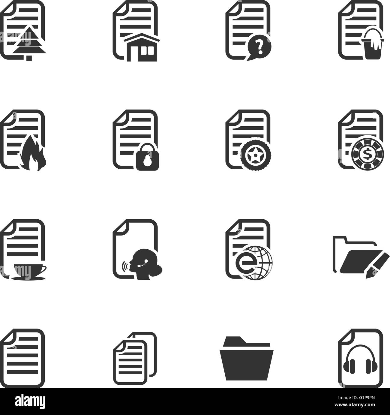 Documents icons set cartoon Black and White Stock Photos & Images - Alamy