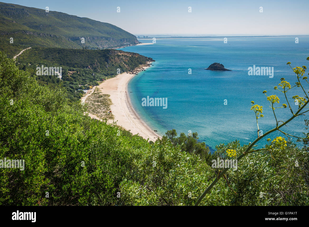 View of the beautiful coastal landscapes of the Arrabida region located ...