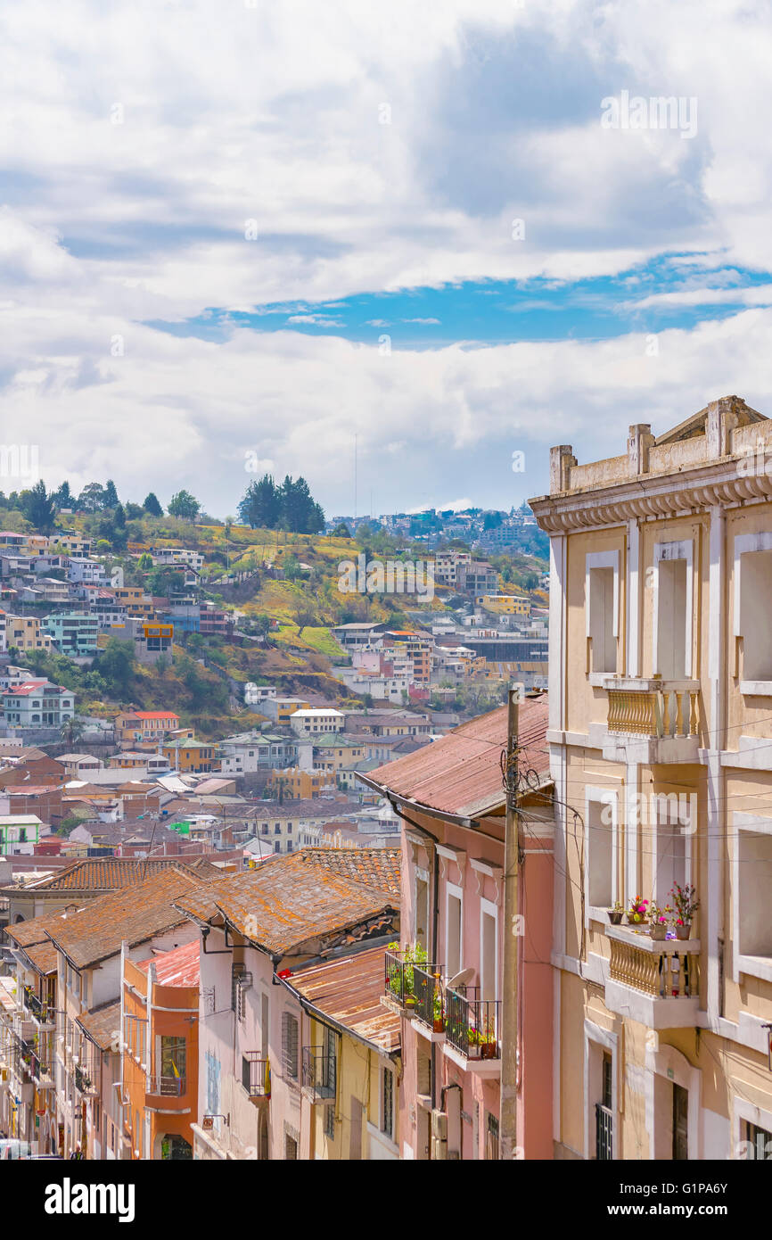 QUITO, ECUADOR, OCTOBER - 2015 - Traditional colonial style buildings ...