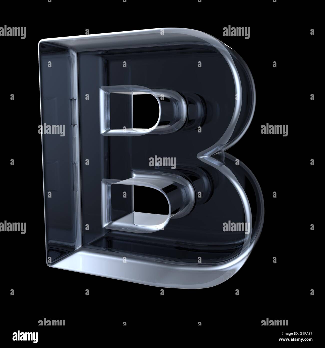 Transparent x-ray letter B. 3D render illustration on black background ...