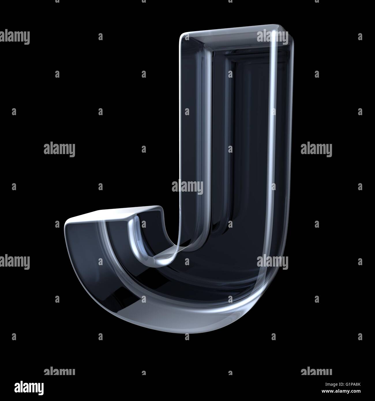 Transparent x-ray letter J. 3D render illustration on black background ...
