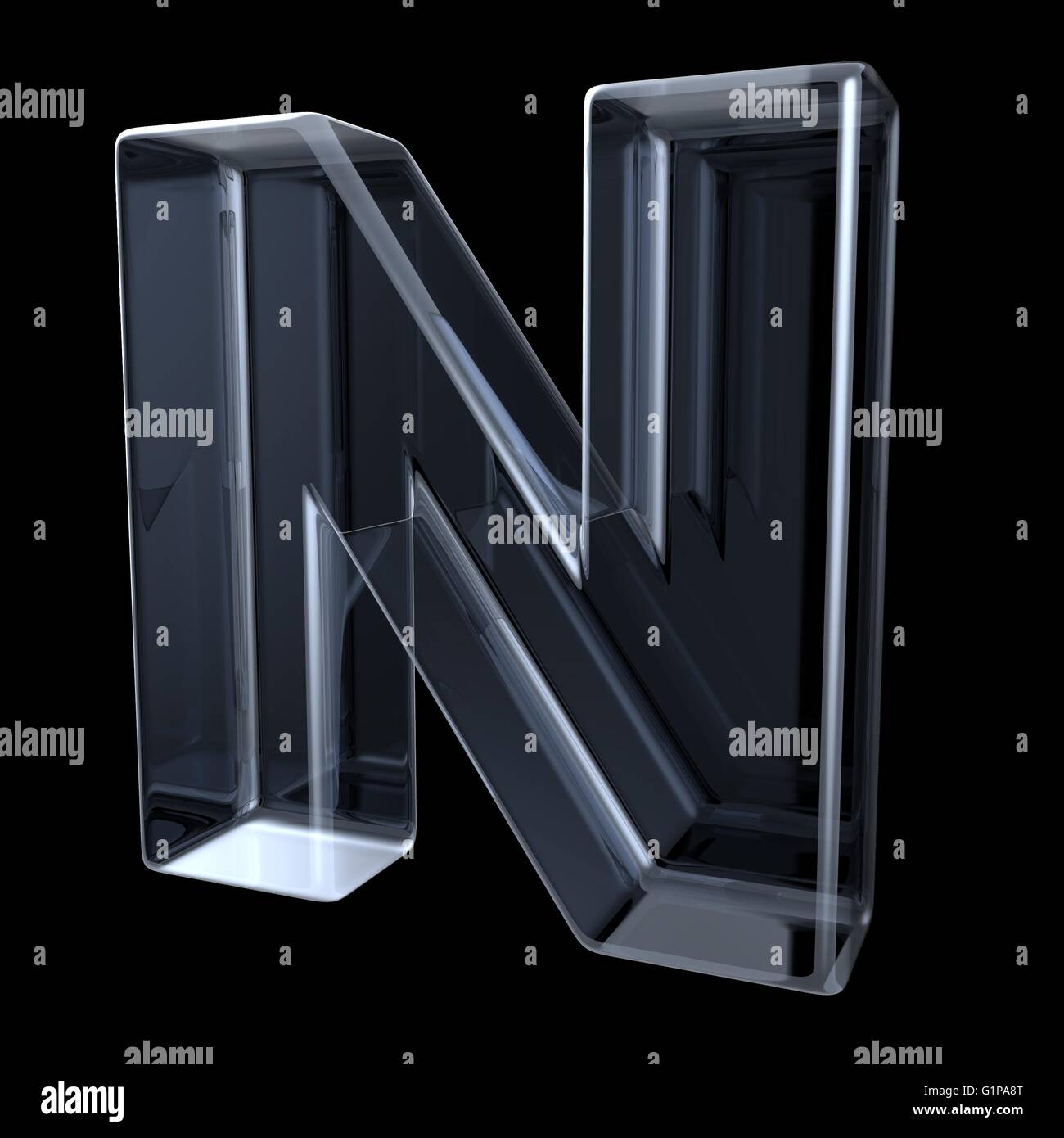 Transparent x-ray letter N. 3D render illustration on black background ...