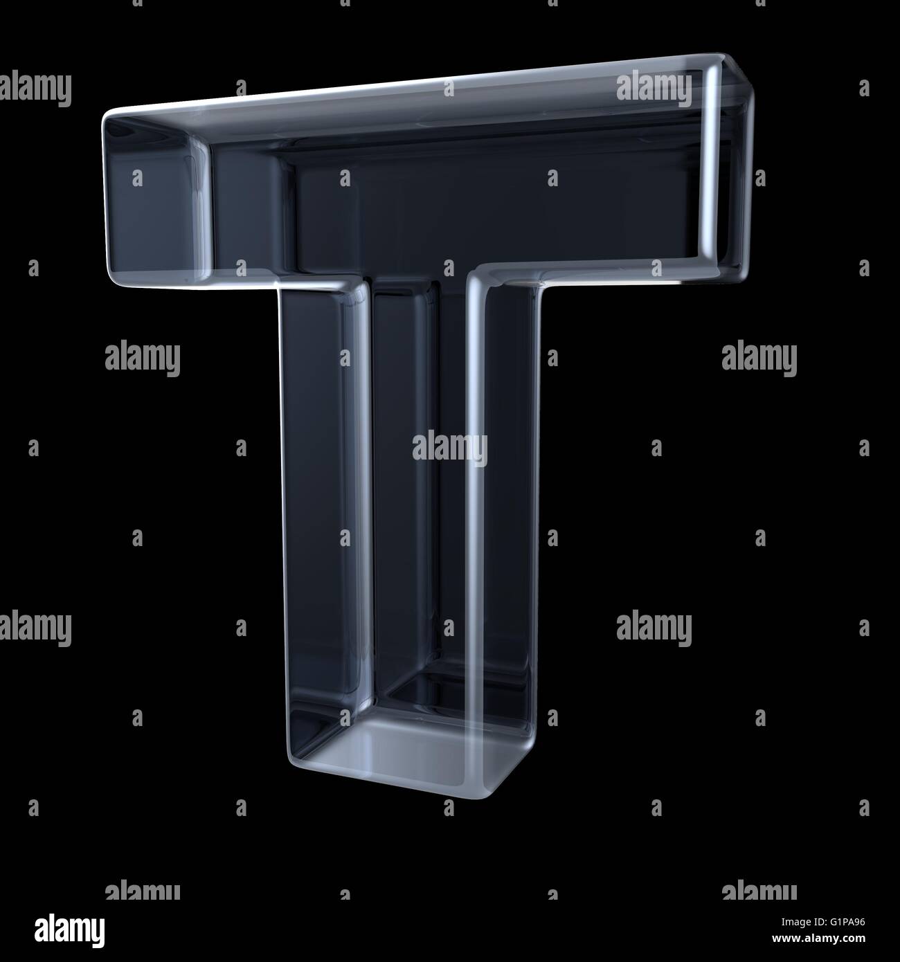 Transparent x-ray letter T. 3D render illustration on black background ...