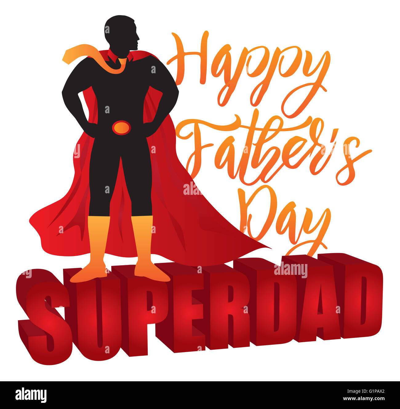 Happy Father's Day Super Dad 3D Text Superhero Silhouette Outline Color ...