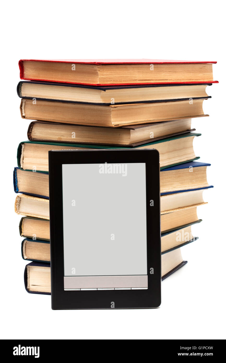 reader and old books on a white background Stock Photo - Alamy
