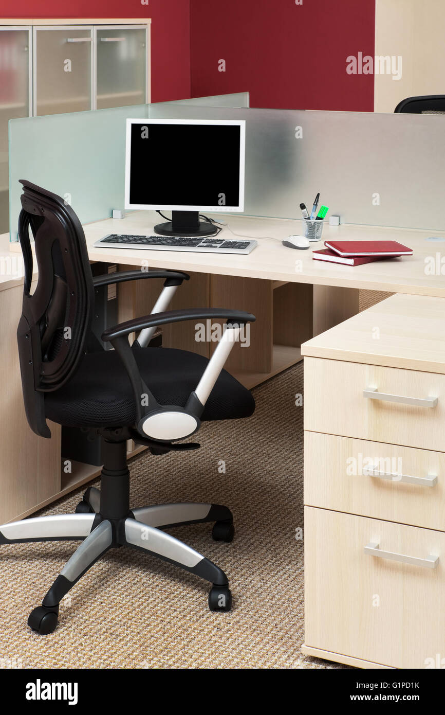 computers behind the glass in a modern office Stock Photo - Alamy