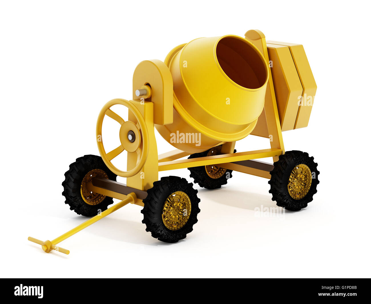 Yellow concrete mixer isolated on white background. 3D illustration ...