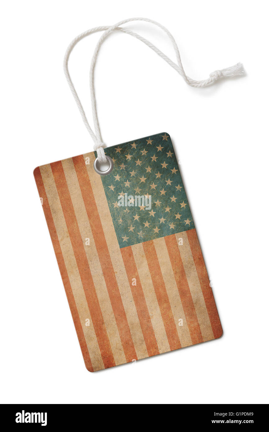 old paper cloth tag with USA flag Stock Photo - Alamy