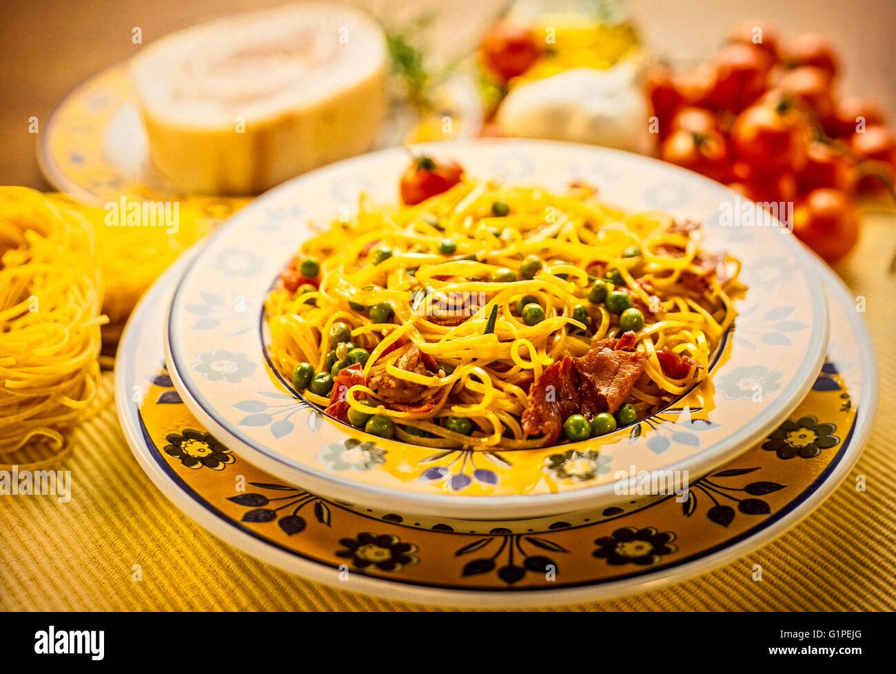 Italian Food - Tagliolini with ham and Stock Photo - Alamy