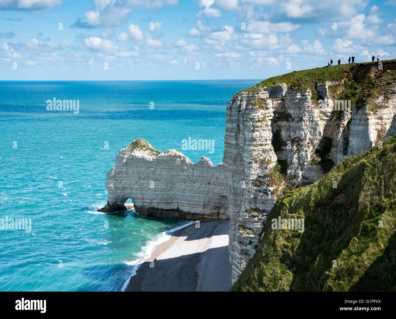 Falaise d'Amont cliff at Etretat, Alabaster Coast, Normandy Stock Photo ...