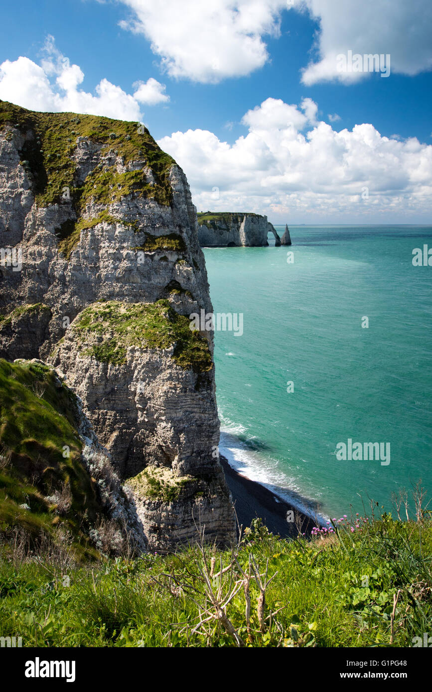 Cliffs and rock formations at Etretat, Alabaster Coast, Normandy Stock ...