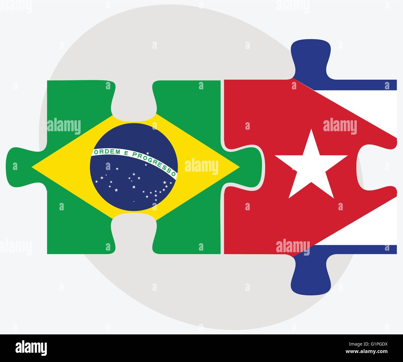 Brazil and Cuba Flags in puzzle isolated on white background Stock ...
