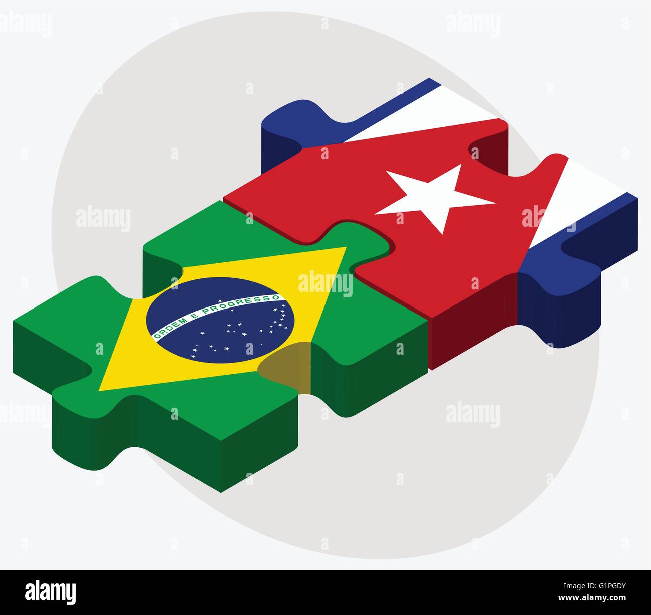 Brazil and Cuba Flags in puzzle isolated on white background Stock ...