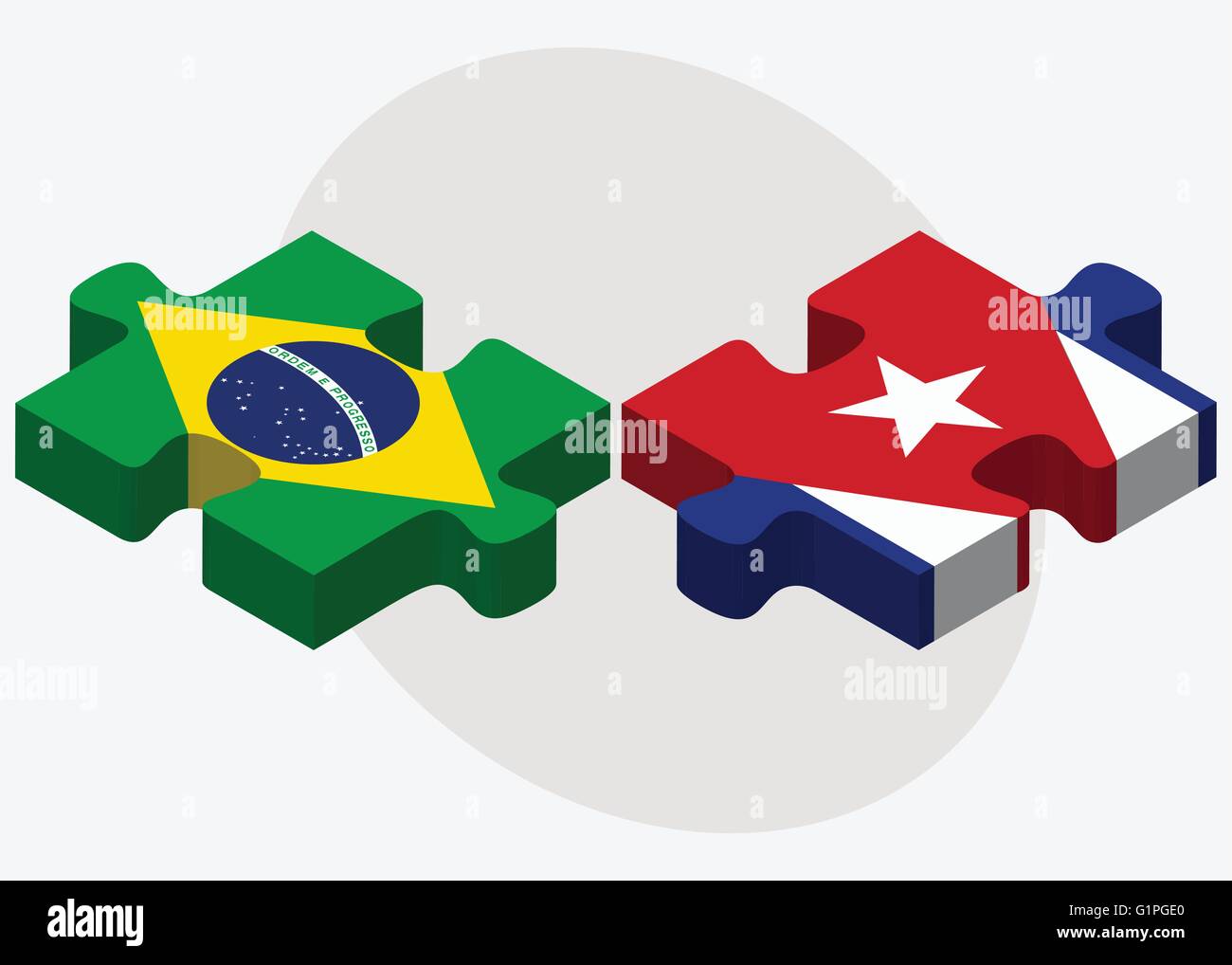 Brazil and Cuba Flags in puzzle isolated on white background Stock ...