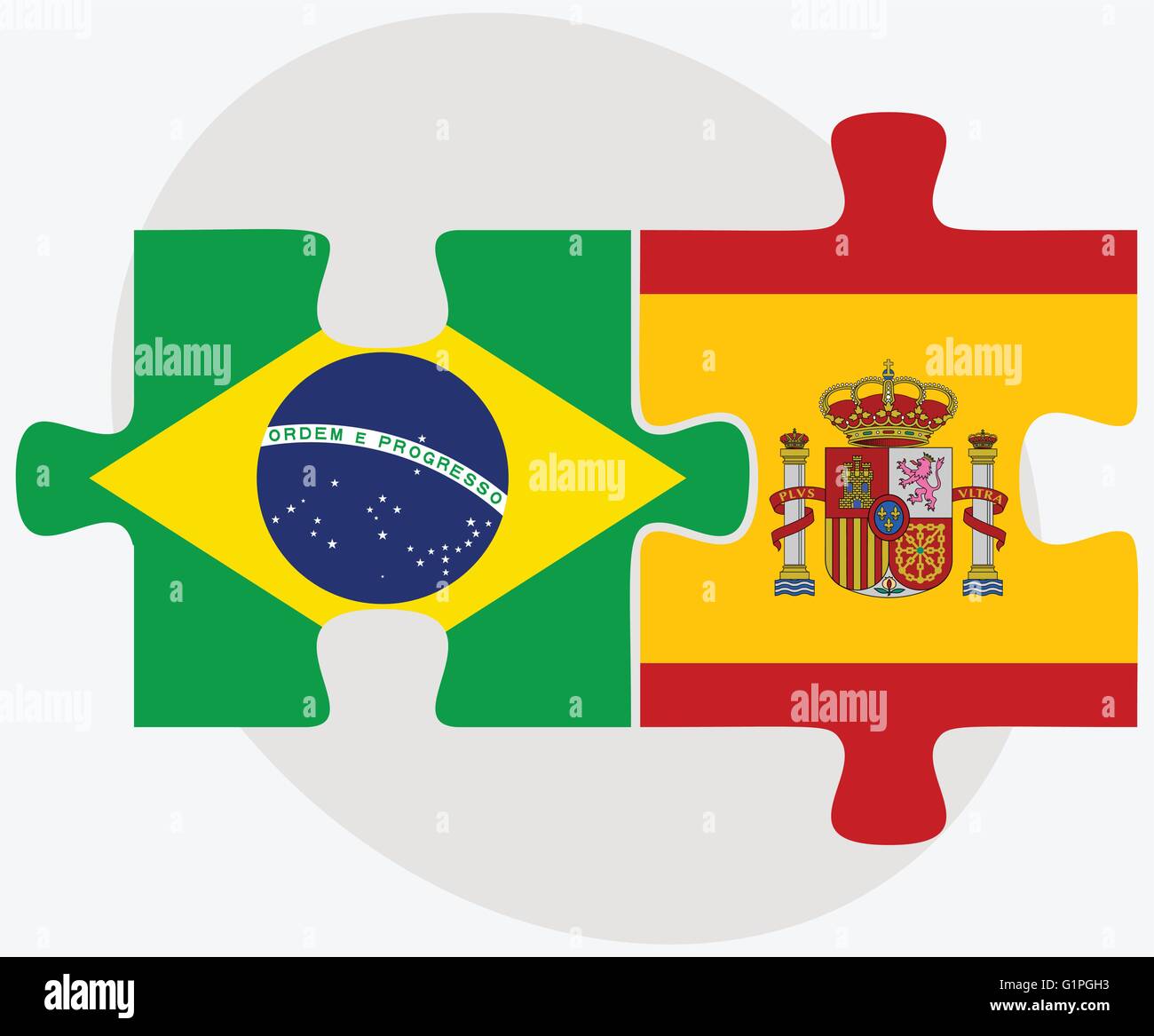 Brazil and Spain Flags in puzzle isolated on white background Stock ...