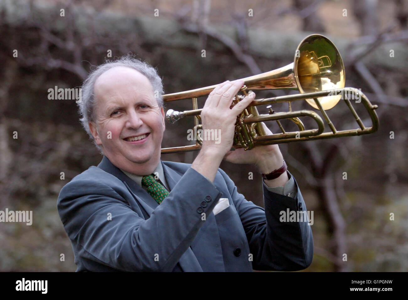 Novelist and musician alexander mccall smith with trombone Stock Photo ...