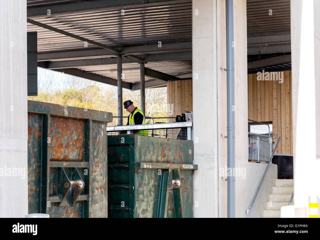 Canopied skip area. Bridport Recycling Centre, Bridport, United Kingdom ...