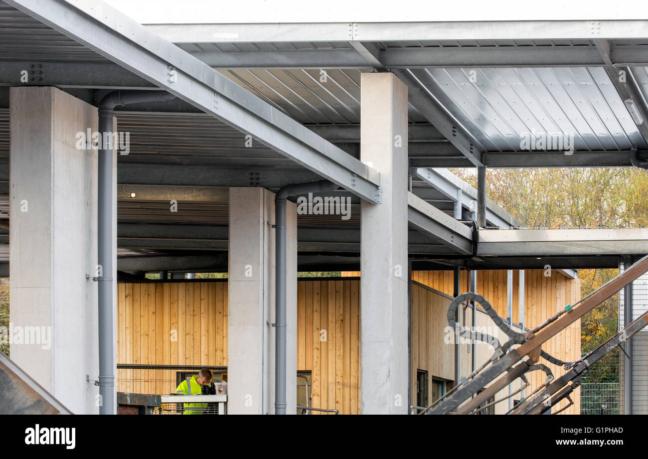 Overlapping canopies of recycling area. Bridport Recycling Centre ...