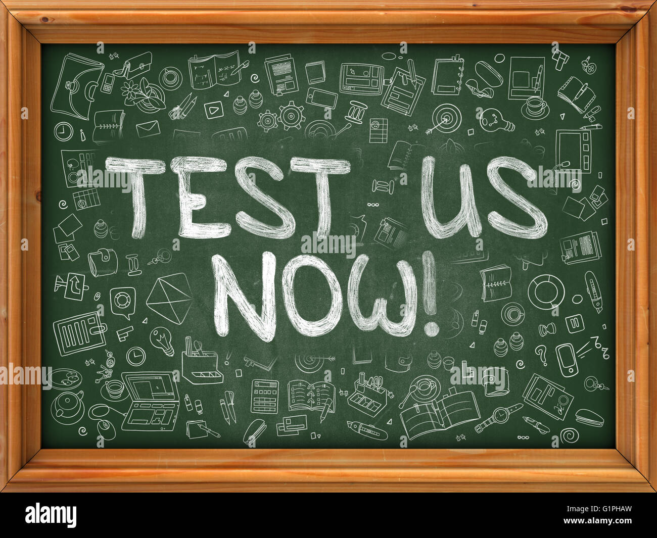 Test Us Now - Hand Drawn on Green Chalkboard Stock Photo - Alamy