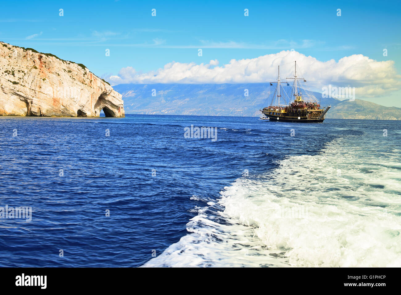 sailing boat on the water surface of sea Stock Photo - Alamy