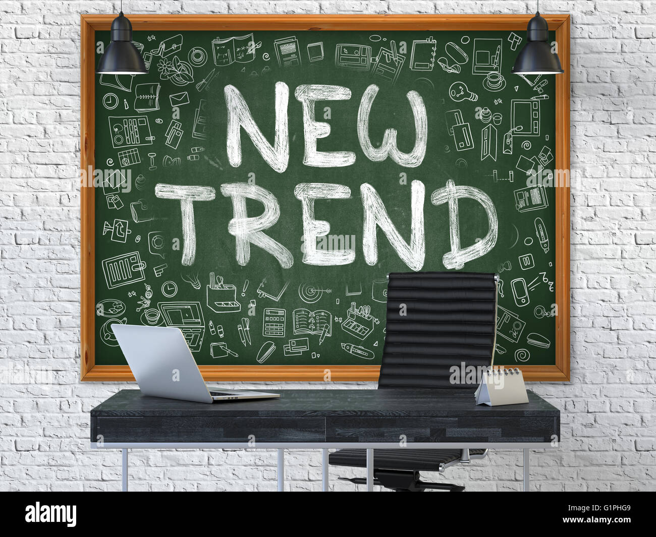 New Trend Concept. Doodle Icons on Chalkboard Stock Photo - Alamy
