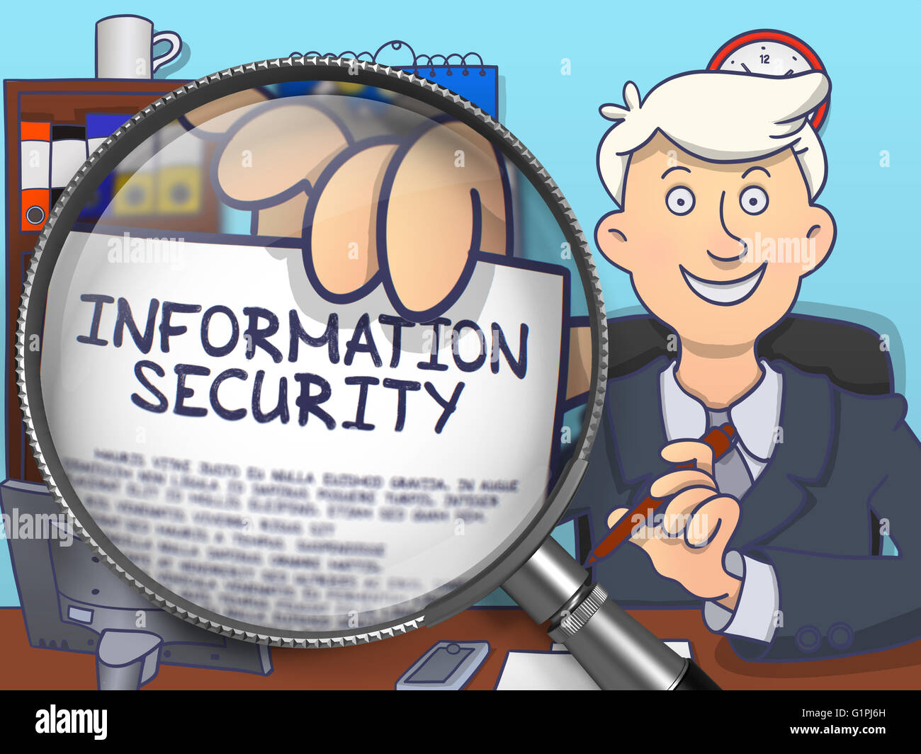 Information Security through Magnifier. Doodle Style Stock Photo - Alamy