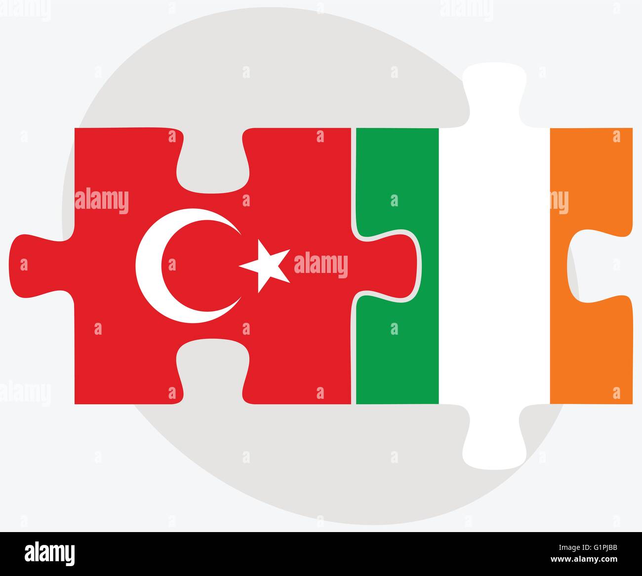Turkey and Ireland Flags in puzzle isolated on white background Stock ...