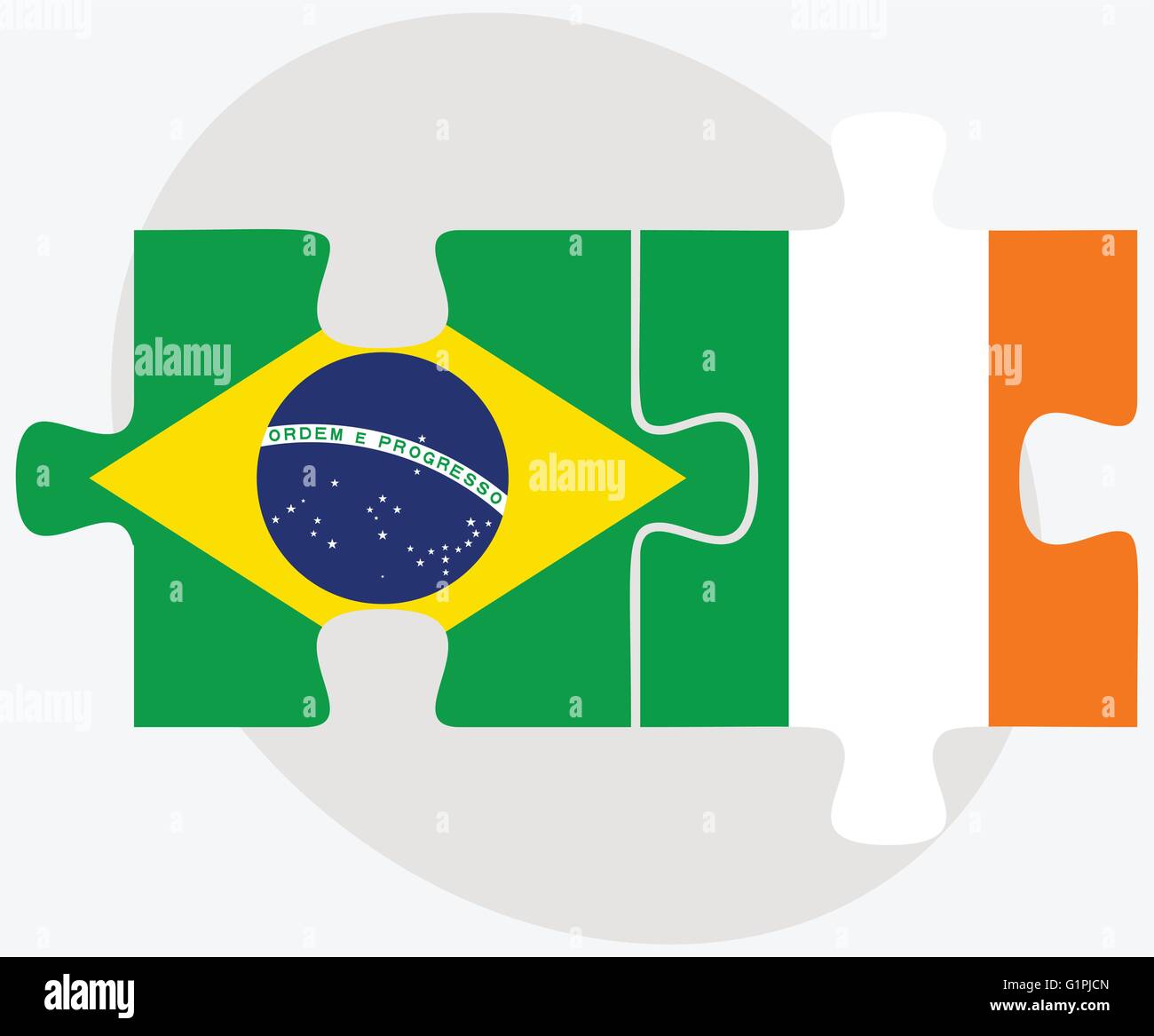 Brazil and Ireland Flags in puzzle isolated on white background Stock ...