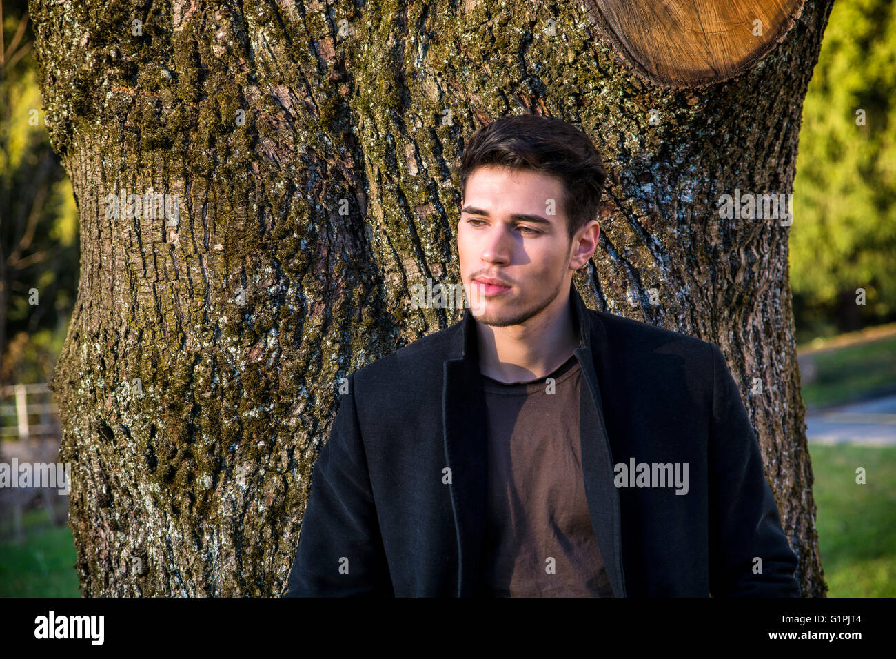 Man leaning against tree hi-res stock photography and images - Alamy