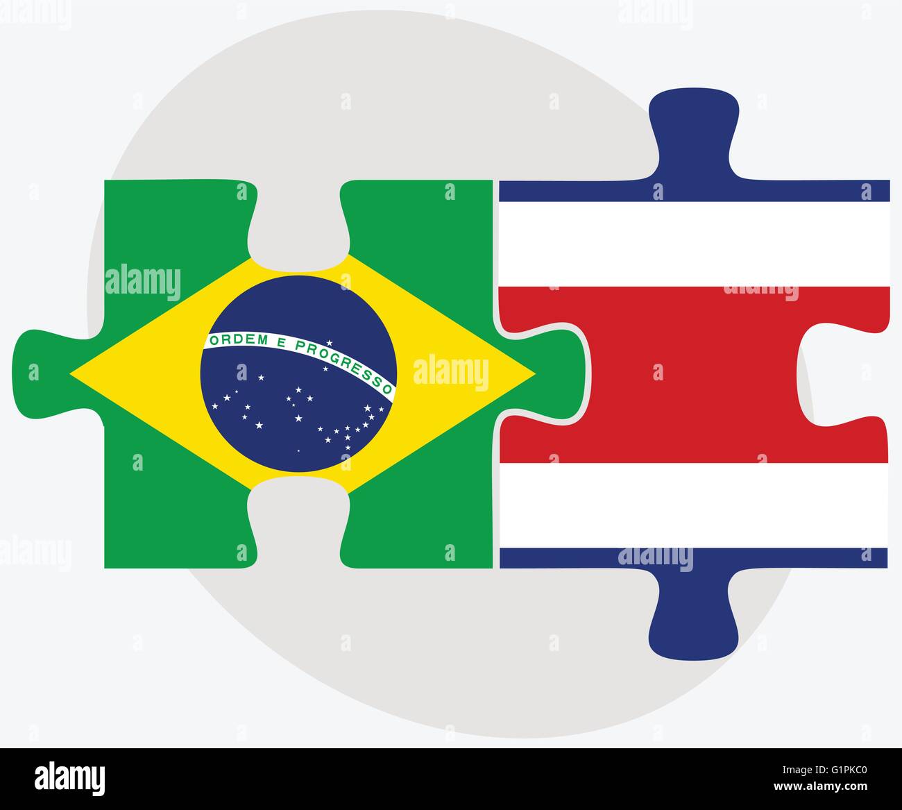 Brazil and Costa Rica Flags in puzzle isolated on white background ...