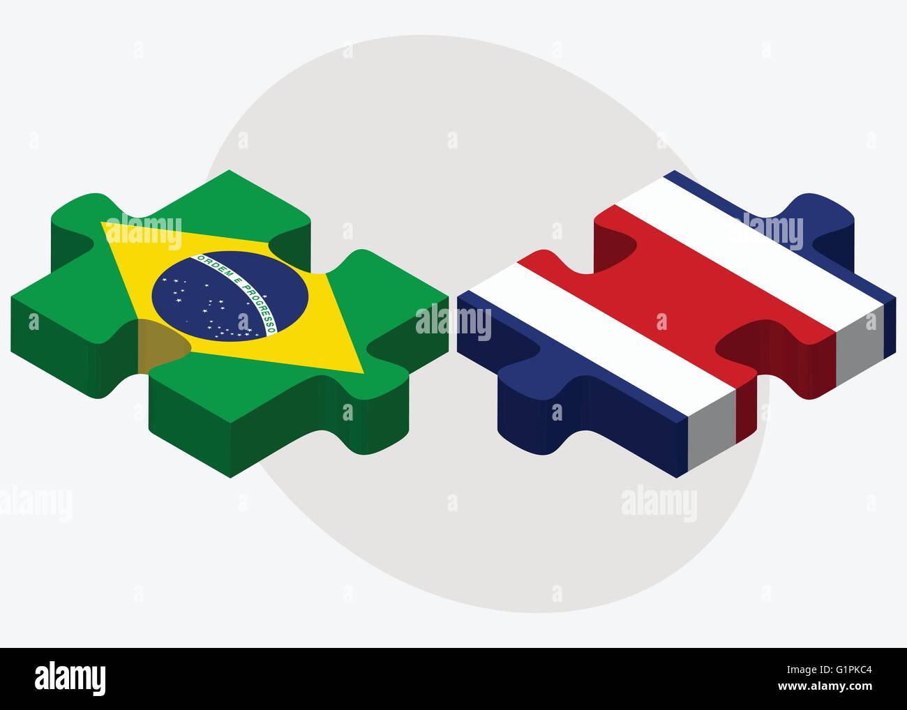 Brazil and Costa Rica Flags in puzzle isolated on white background ...