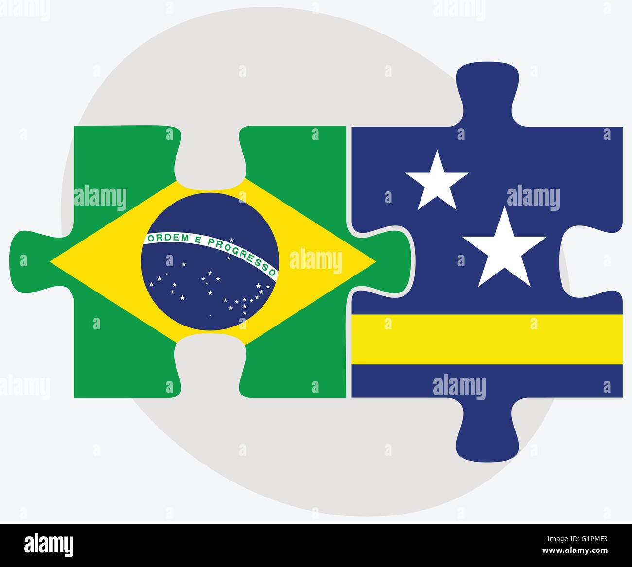 Brazil and Curacao Flags in puzzle isolated on white background Stock ...