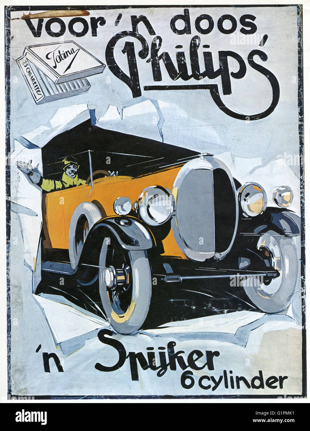 AUTOMOBILE AD, c1920. Dutch poster advertising Philips cigarettes and ...