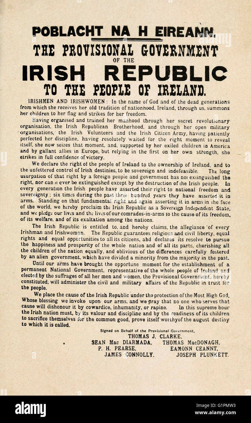 IRELAND: PROCLAMATION, 1916. The Proclamation of the Irish Republic ...