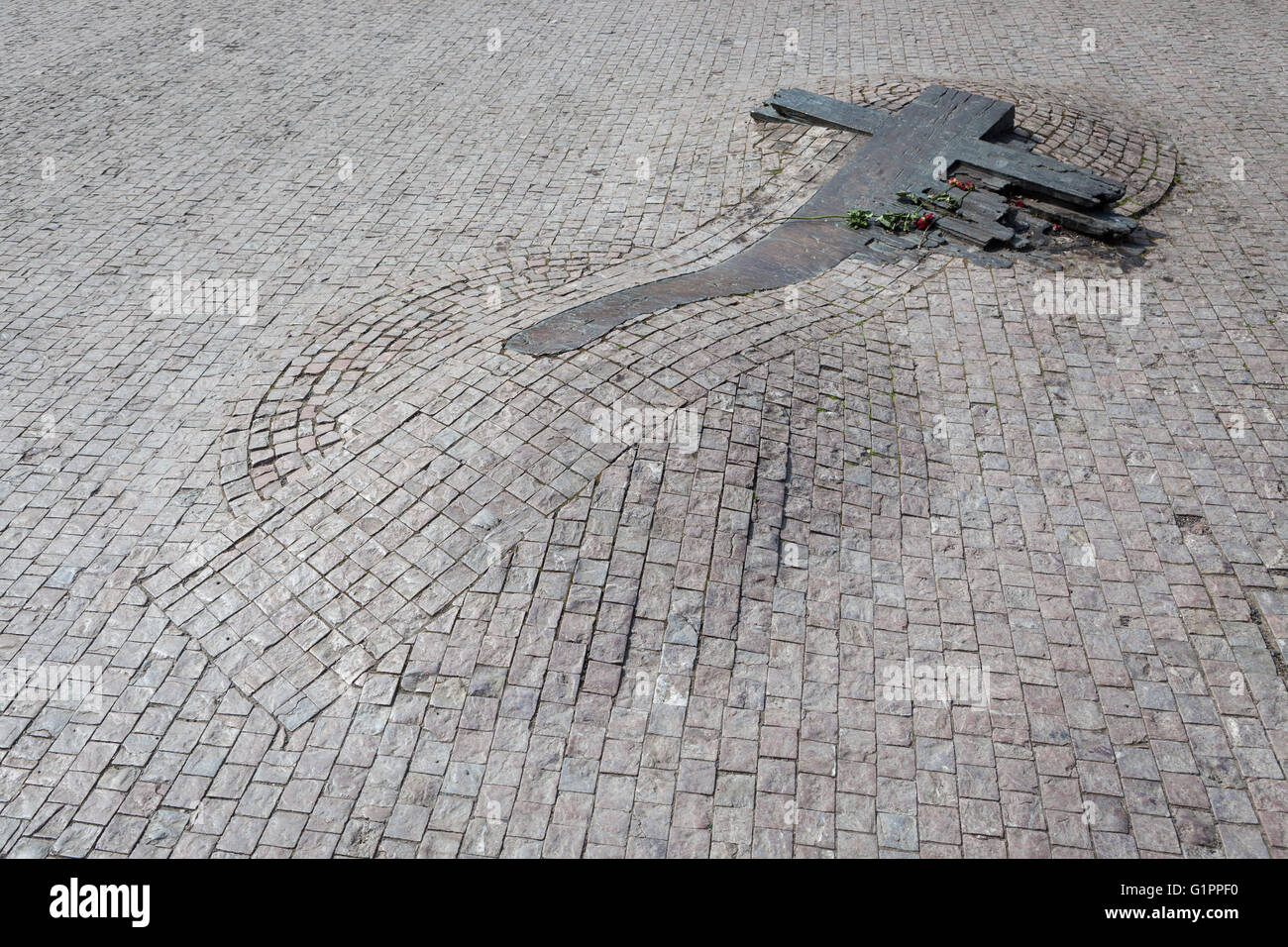 Jan Palach Memorial in public sidewalk in Prague in front of National ...